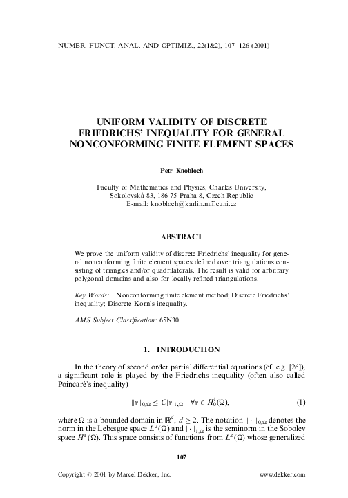 (PDF) Uniform Validity of Discrete Friedrichs' Inequality for General Nonconforming Finite ...