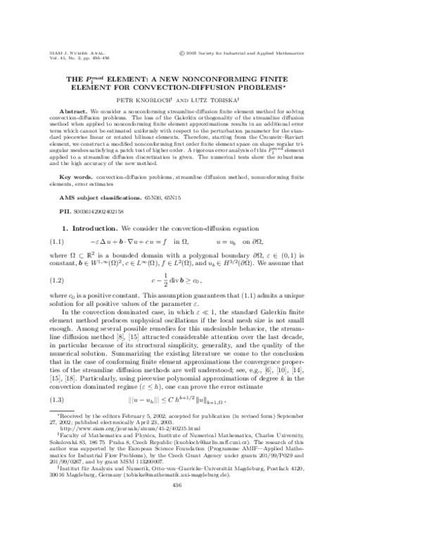 (PDF) The P1mod Element: A New Nonconforming Finite Element for Convection-Diffusion Problems ...