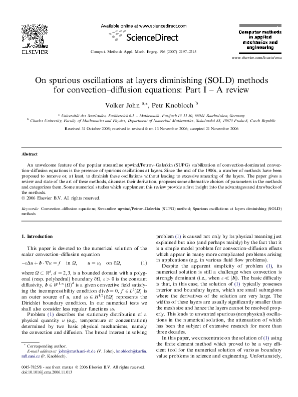 (PDF) On spurious oscillations at layers diminishing (SOLD) methods for convection–diffusion ...