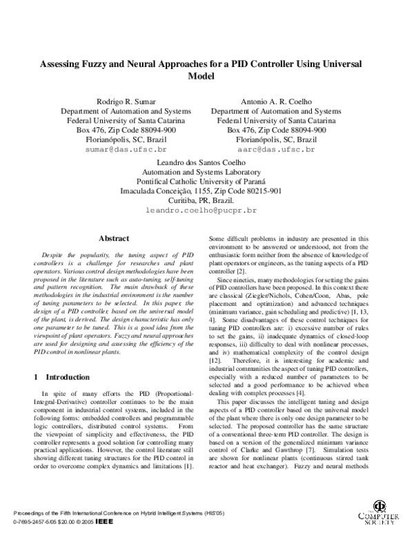 (PDF) Assessing fuzzy and neural approaches for a PID controller using universal model | RODRIGO ...