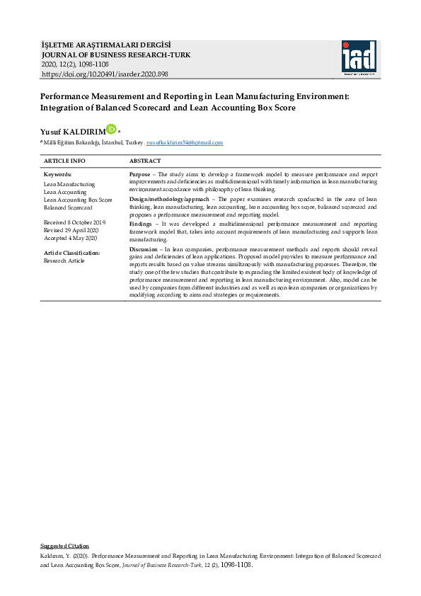 (PDF) Performance Measurement and Reporting in Lean Manufacturing ...