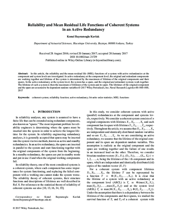 (PDF) Reliability and mean residual life functions of coherent systems ...