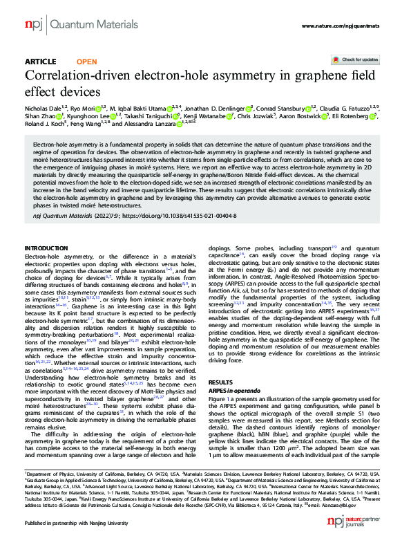 Pdf Correlation Driven Electron Hole Asymmetry In Graphene Field Effect Devices