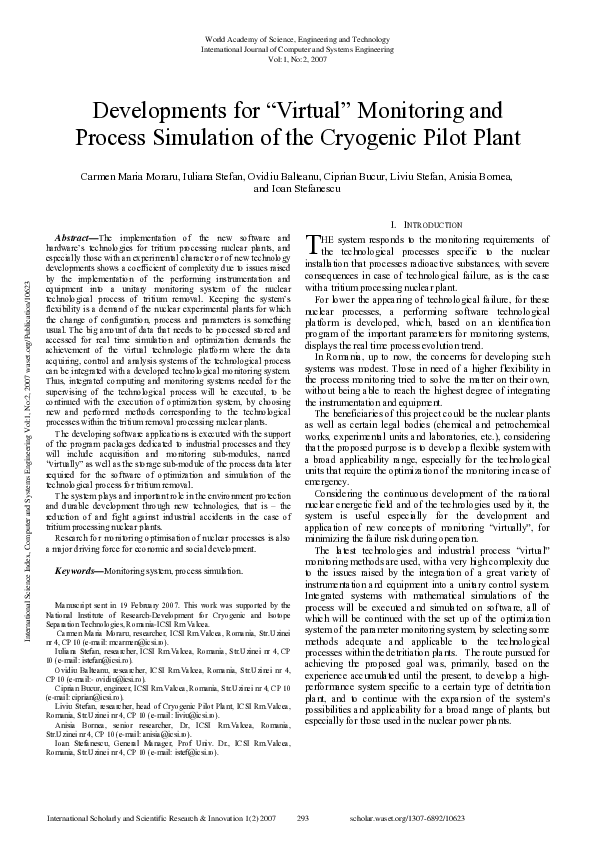 (PDF) Developments For ''Virtual'' Monitoring And Process Simulation Of ...