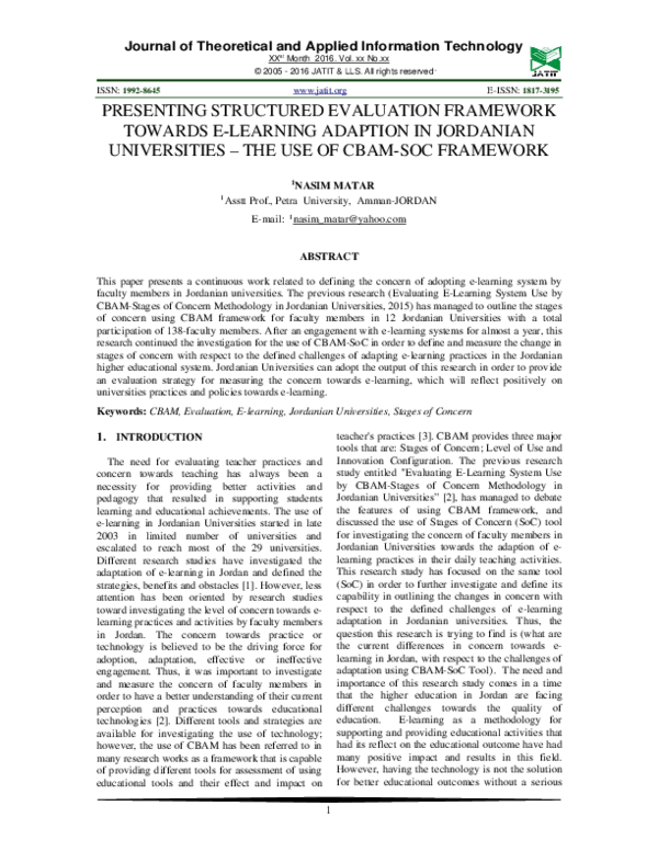 (PDF) Presenting Structured Evaluation Framework Towards E-Learning Adaption in Jordanian ...