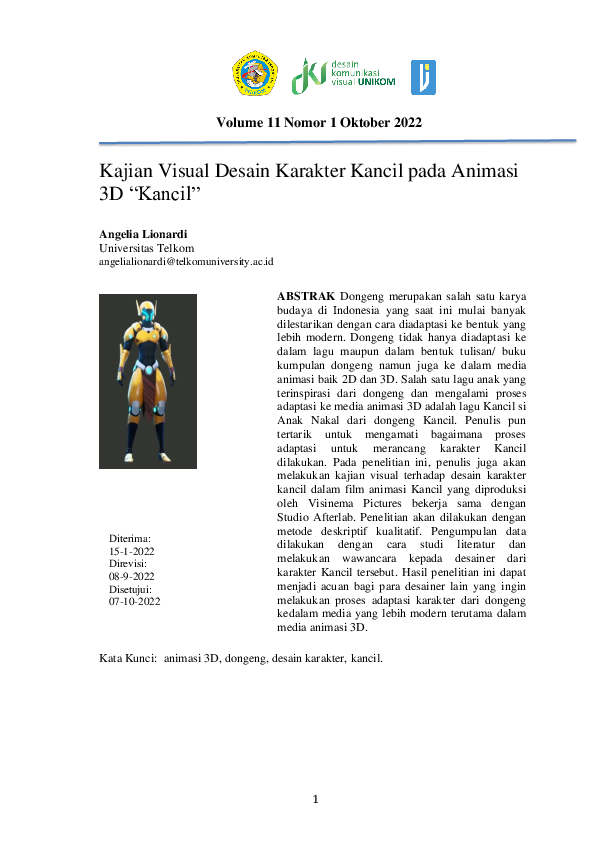 (PDF) Kajian Visual Desain Karakter Kancil pada Animasi 3D “Kancil”