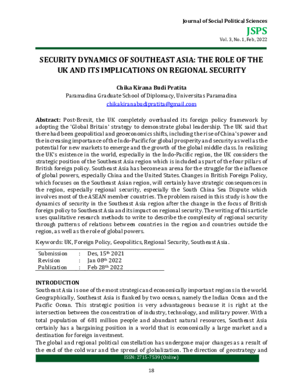 (PDF) Security Dynamics of Southeast Asia: The Role of the Uk and Its ...