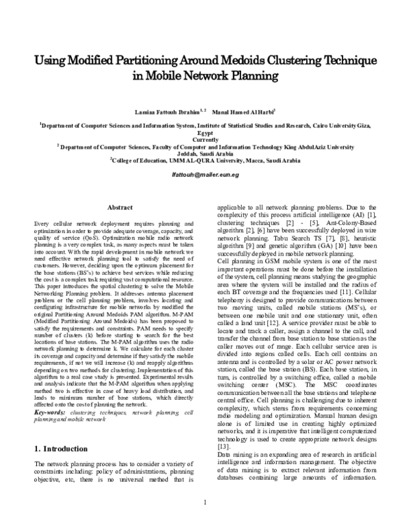 Pdf Using Modified Partitioning Around Medoids Clustering Technique In Mobile Network Planning