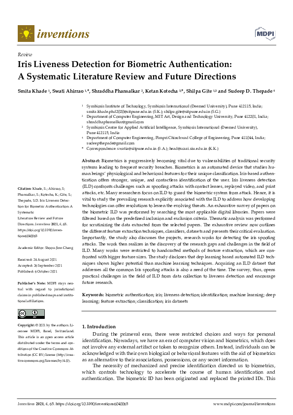 (PDF) Iris Liveness Detection for Biometric Authentication: A Systematic Literature Review and ...