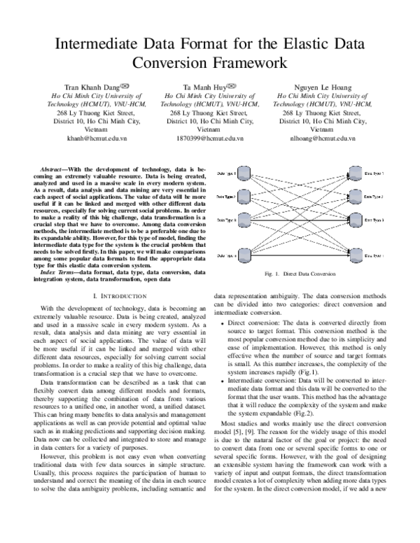 (PDF) Intermediate Data Format for the Elastic Data Conversion Framework