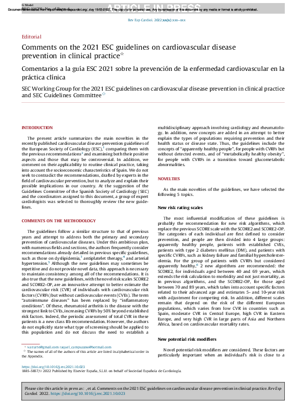 (PDF) Insights on 2021 ESC Cardiovascular Guidelines