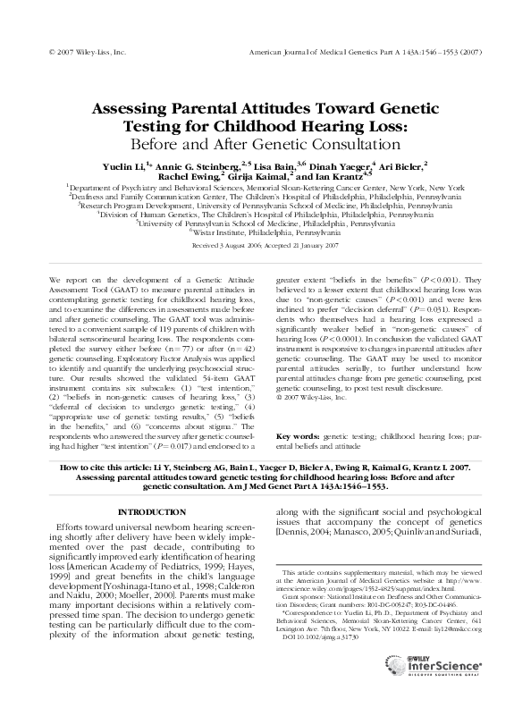 (PDF) Assessing parental attitudes toward genetic testing for childhood ...