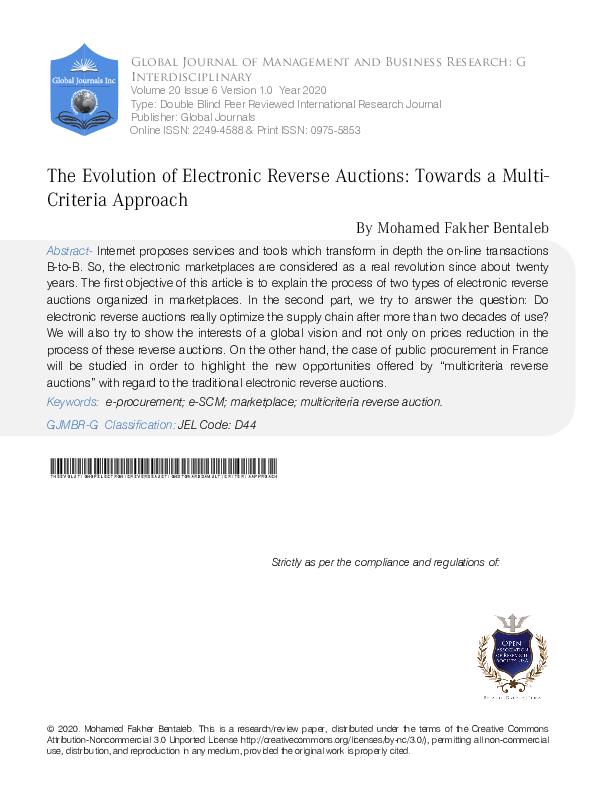 (PDF) The Evolution of Electronic Reverse Auctions: Towards a Multi- Criteria Approach