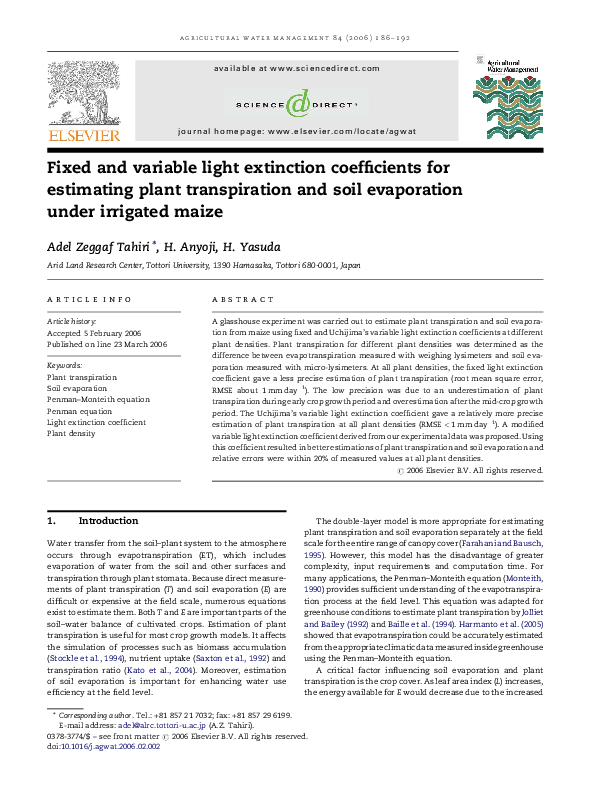 (PDF) Fixed and variable light extinction coefficients for estimating ...