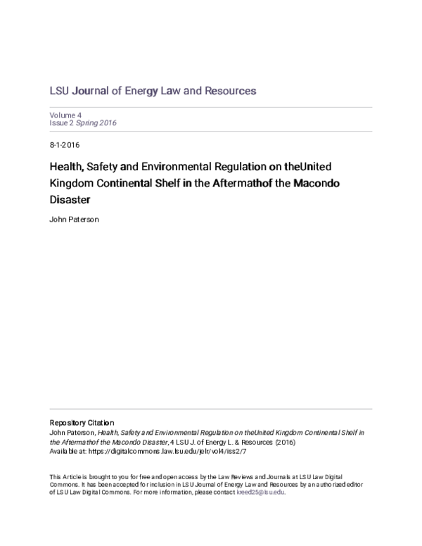 (PDF) Health, Safety and Environmental Regulation on theUnited Kingdom ...