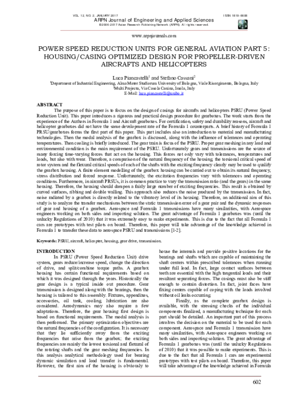 (PDF) Power Speed Reduction Units for General Aviation Part 5: Housing ...