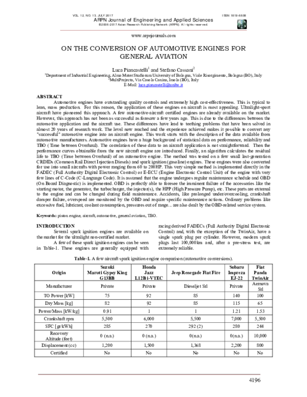 (PDF) On the Conversion of Automotive Engines for General Aviation