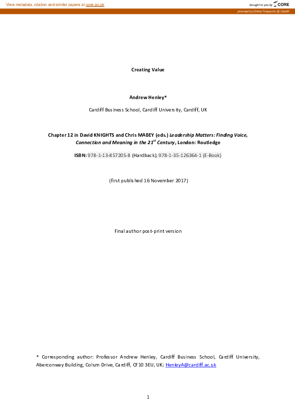 (PDF) Creating value | Andrew Henley - Academia.edu