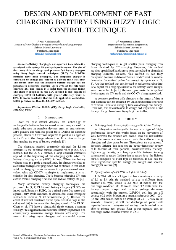 Pdf Design And Development Of Fast Charging Battery Using Fuzzy Logic Control Technique