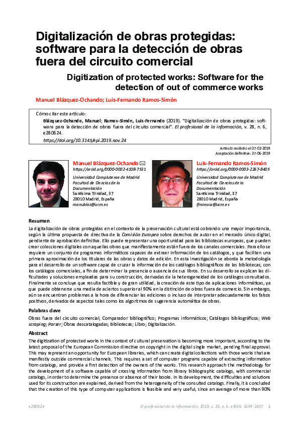 (PDF) Digitalización de obras protegidas: software para la detección de ...