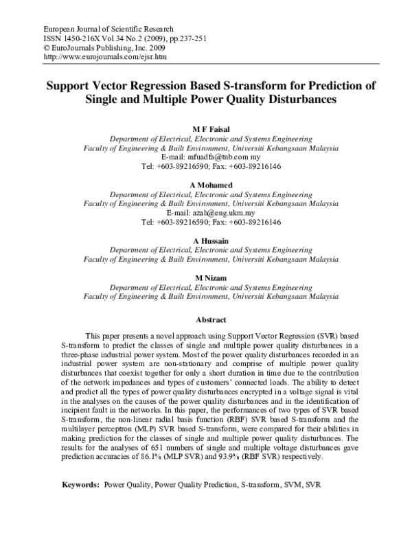 (PDF) Support vector regression based S-transform for prediction of distribution network failure