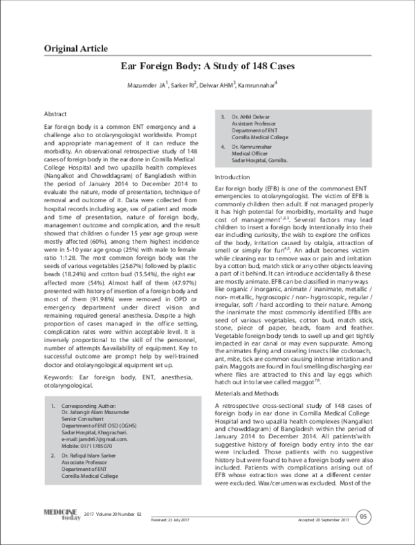 (PDF) Ear Foreign Body: A Study of 148 Cases