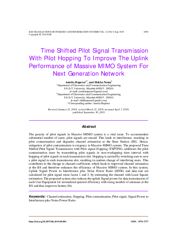 Pdf Time Shifted Pilot Signal Transmission With Pilot Hopping To