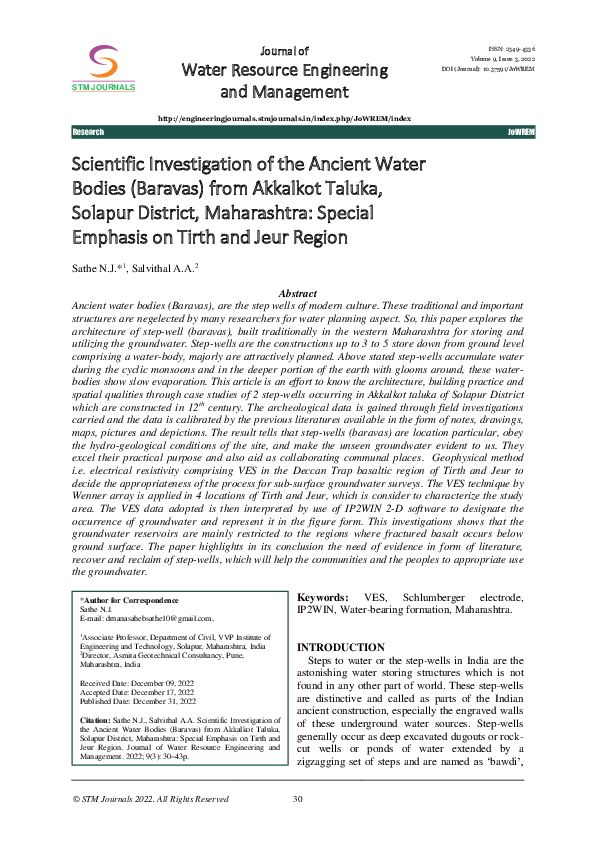 (PDF) Scientific Investigation of the Ancient Water Bodies (Baravas ...