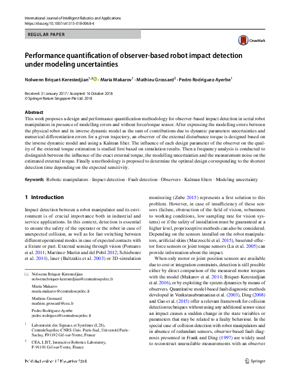 (PDF) Performance quantification of observer-based robot impact ...