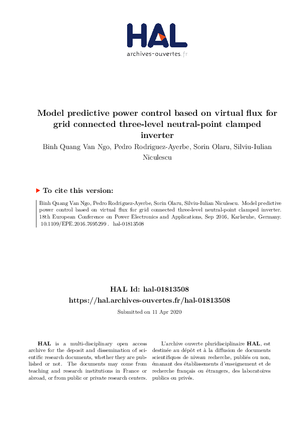 Pdf Model Predictive Power Control Based On Virtual Flux For Grid Connected Three Level