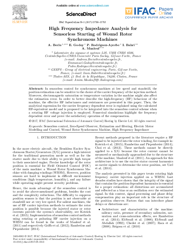 (PDF) High Frequency Impedance Analysis for Sensorless Starting of ...