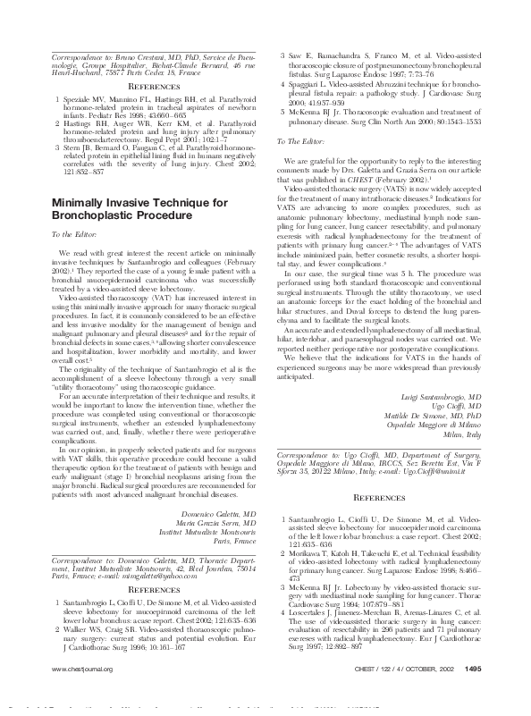 (PDF) Minimally Invasive Technique for Bronchoplastic Procedure | Maria ...