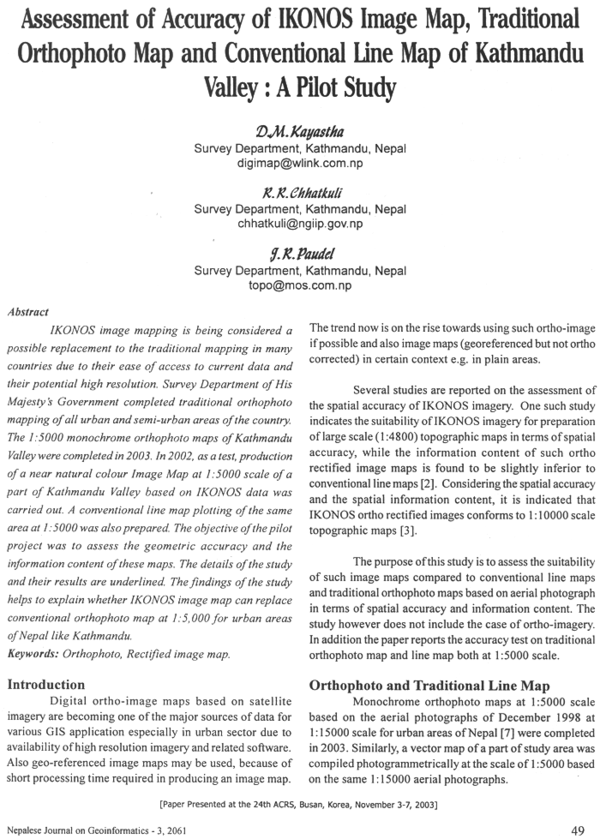 (PDF) Assessment of accuracy of IKONOS image map, traditional orthophoto map and conventional ...