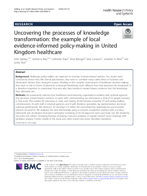 (PDF) Uncovering the processes of knowledge transformation: the example ...