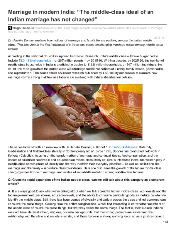 (PDF) Marriage in modern India: “The middle-class ideal of an Indian ...
