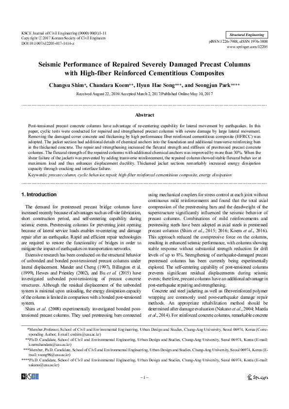 (PDF) Seismic performance of repaired severely damaged precast columns ...