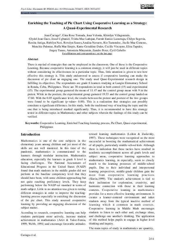 (PDF) Enriching the Teaching of Pie Chart Using Cooperative Learning as ...