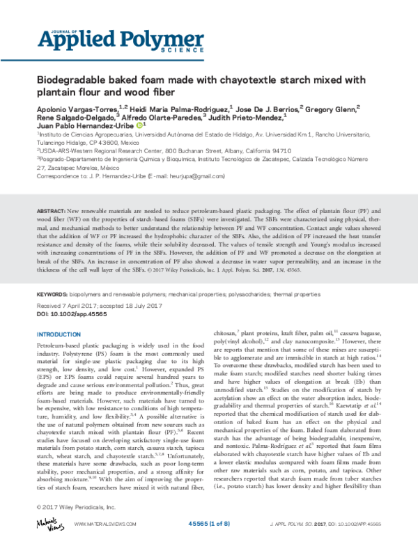 (PDF) Biodegradable baked foam made with chayotextle starch mixed with ...