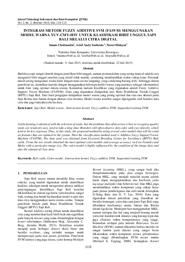 Pdf Integrasi Metode Fuzzy Additive Svm Fasvm Menggunakan Model