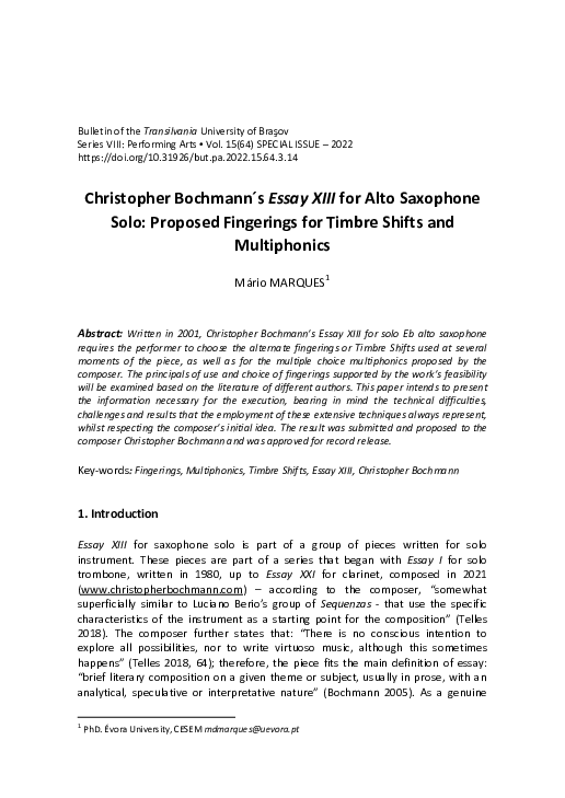 (PDF) Christopher Bochmann´s Essay XIII for Alto Saxophone Solo ...