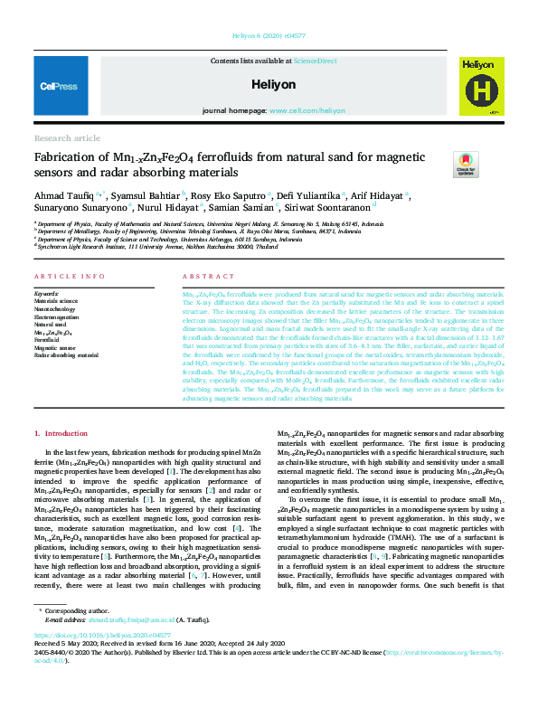(PDF) Fabrication of Mn1Zn Fe2O4 ferrofluids from natural sand for ...