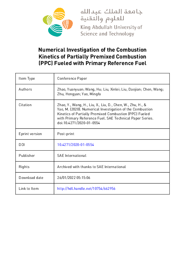 (PDF) Numerical Investigation of the Combustion Kinetics of Partially ...