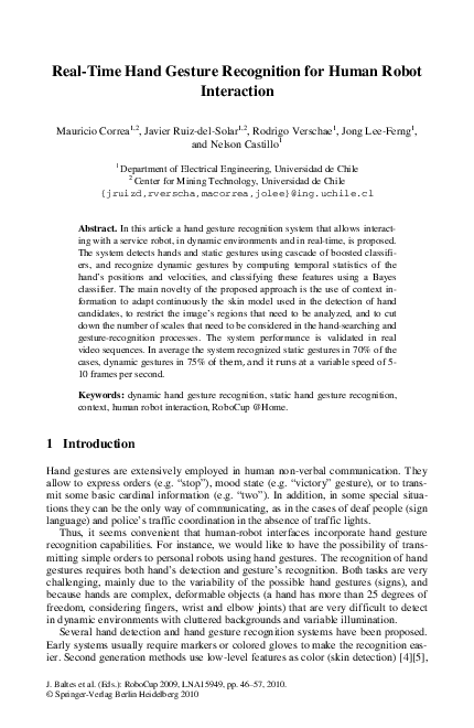 (PDF) Real-Time Hand Gesture Recognition for Human Robot Interaction