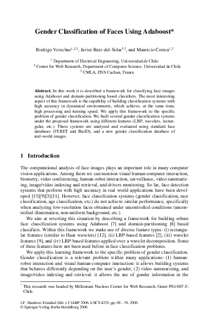 (PDF) Gender Classification of Faces Using Adaboost