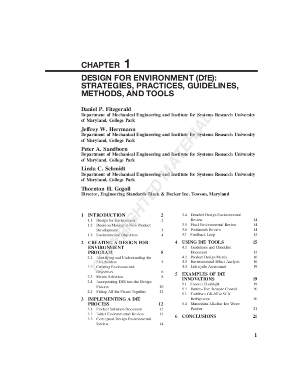 (PDF) CHAPTER 1 DESIGN FOR ENVIRONMENT ( DfE ) : STRATEGIES , PRACTICES ...