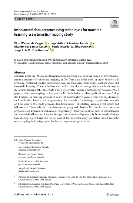 (PDF) Imbalanced data preprocessing techniques for machine learning: a systematic mapping study