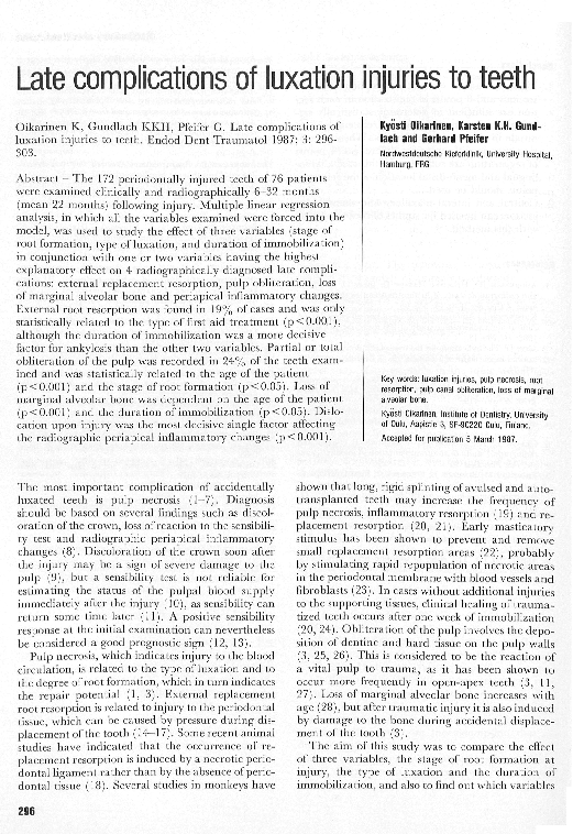 (PDF) Late complications of luxation injuries to teeth