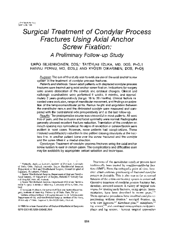 (PDF) Surgical treatment of condylar process fractures using axial ...