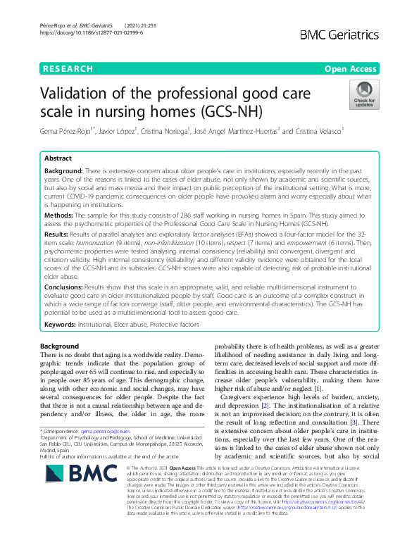 (PDF) Validation of the professional good care scale in nursing homes ...