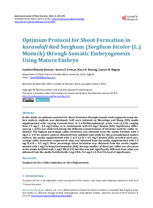 (PDF) Optimum Protocol for Shoot Formation in karandafi Red Sorghum ...